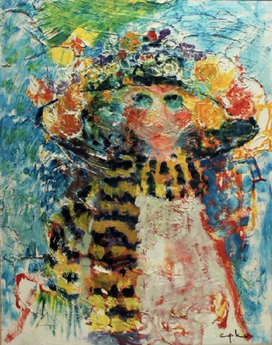 Epko (French) Large Oil on Canvas, Woman in Hat