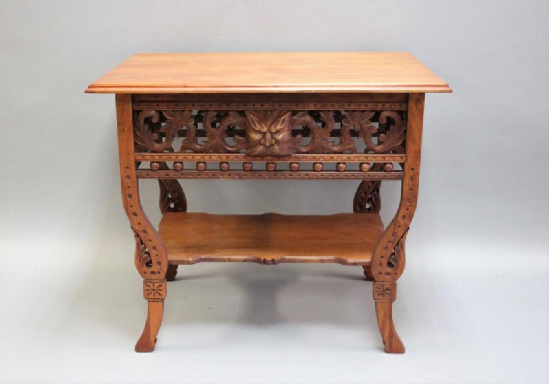 Antique Rj Horner Carved Wood Library Table