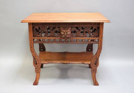 Antique Rj Horner Carved Wood Library Table