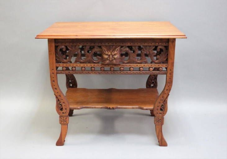 Antique Rj Horner Carved Wood Library Table