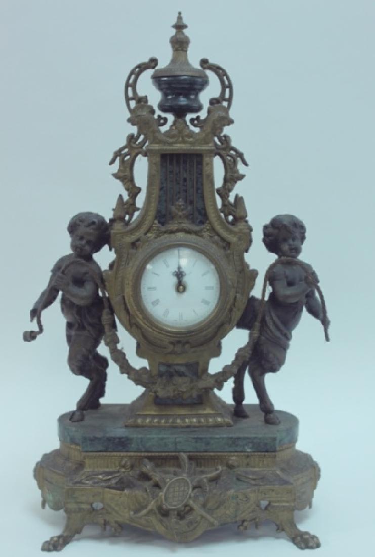 Monumental Italian Gilt Metal Mantel Clock w Putti