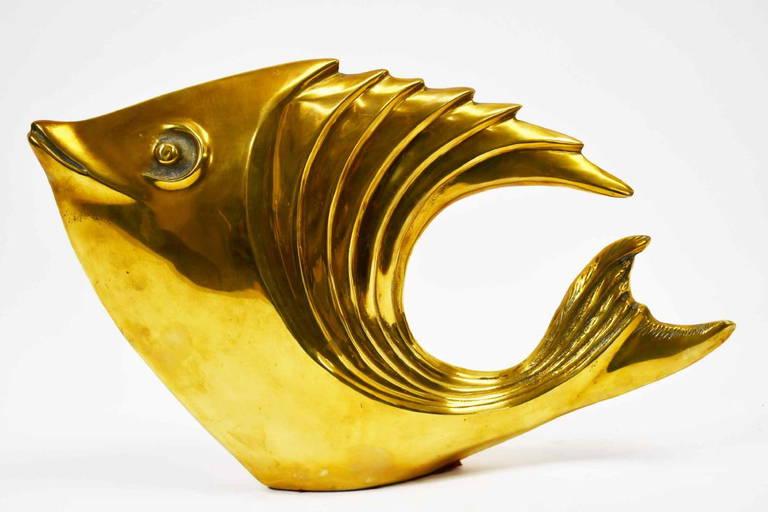 Dolby Cashier Polished Brass Cubist Fish Sculpture