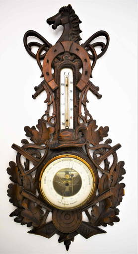 19c Black Forest Barometer W Guns & Horse
