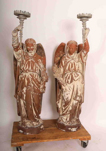Pr. 19th C. Terracotta Angel Statues W Prickets