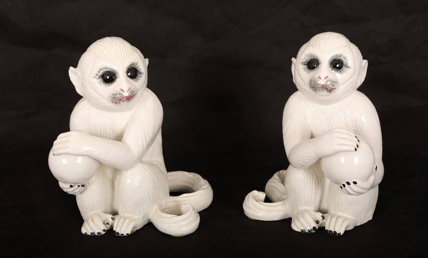 Pr A.mottahedeh Italian Glazed Terra Cotta Monkeys