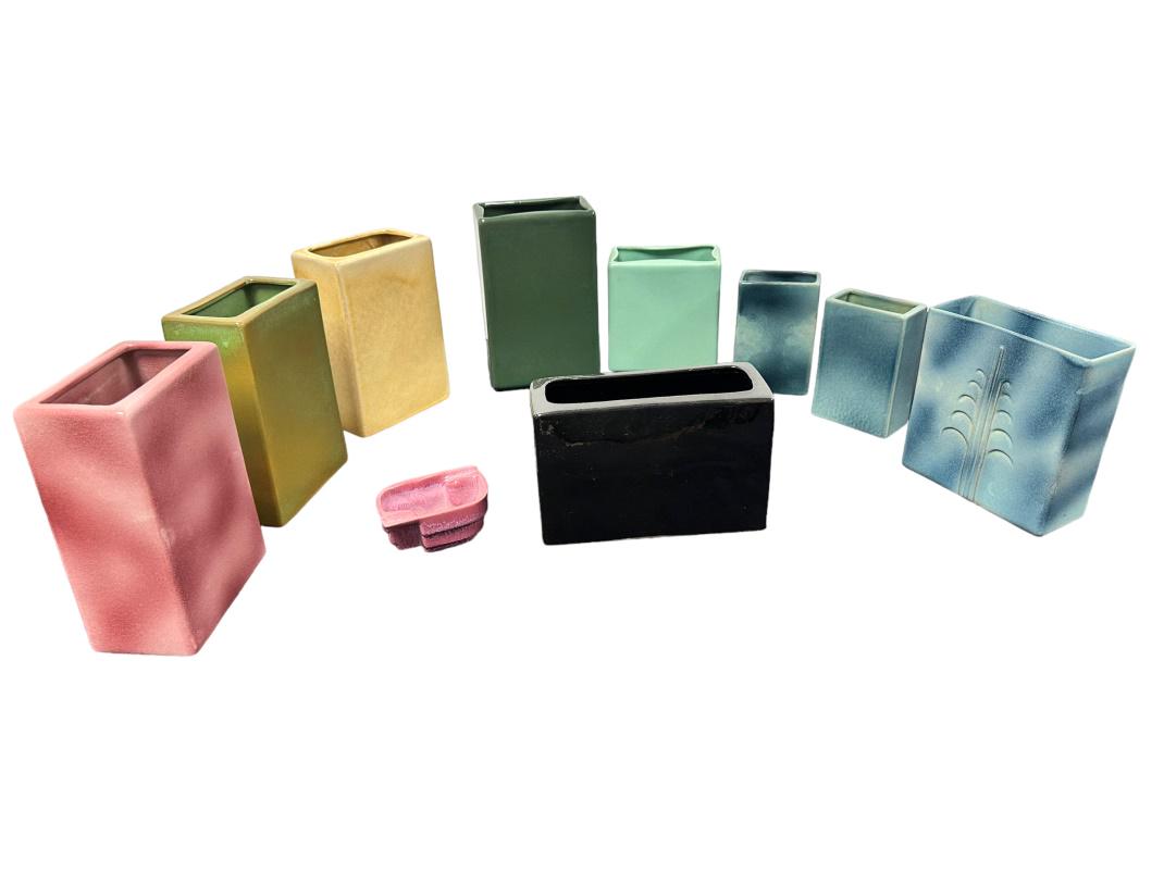 10pc Frankoma & Hyalyn Rectangular Vases Auction