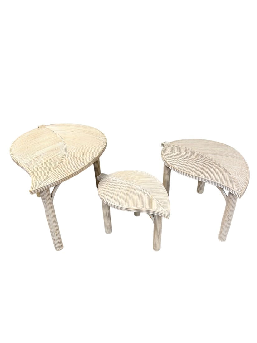 3pc Crespi Style Leaf Shaped Tables Rattan Auction