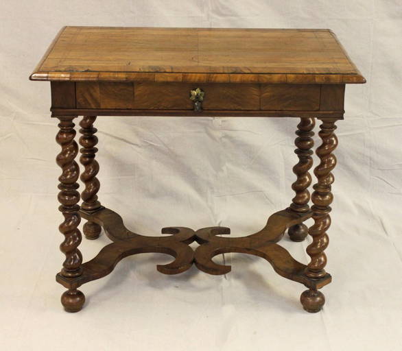 17thc Charles Ii Inlaid Walnut Desk & Barley Twist