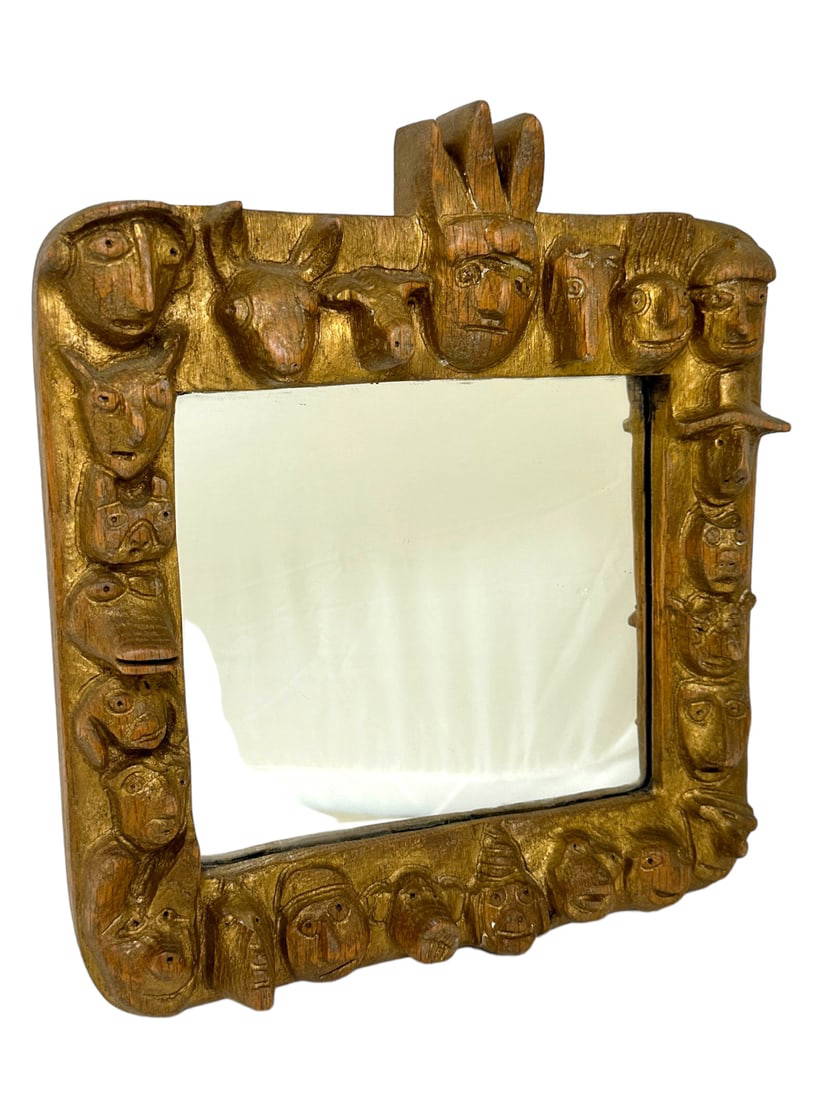 Wood Carved Three Dimensional Mirror Features Different Faces From ...
