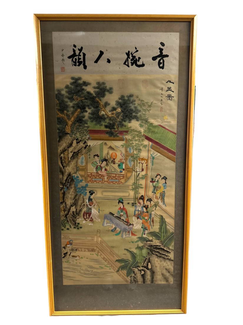Antique Chinese Painting On Silk With Chop Marks And Calligraphy ...