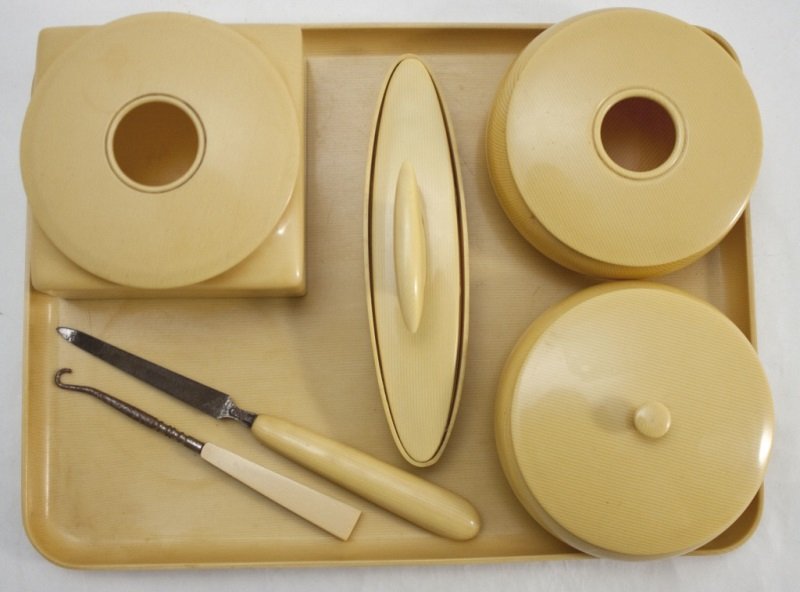 1920s French Ivory Pyralin (Celluloid) Dresser Set