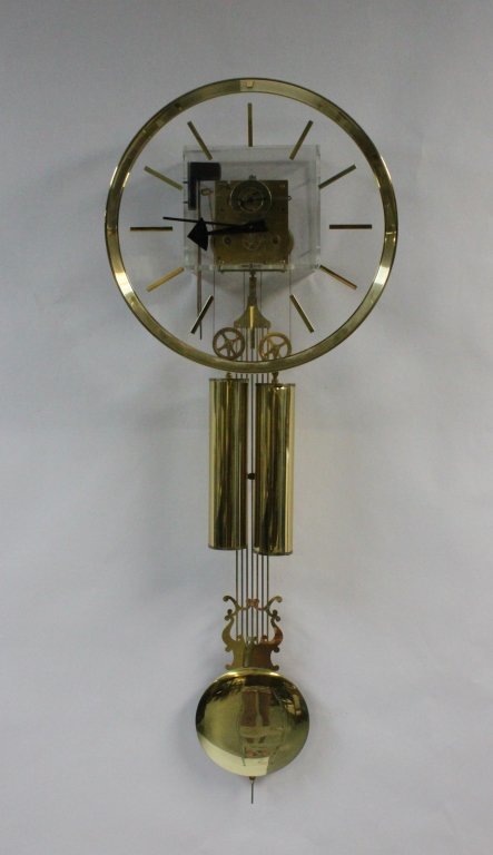 Howard Miller Lucite & Brass Pendulum Wall Clock