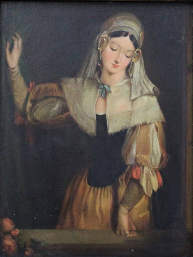 17thc Italian Renaissance Painting Woman In Window