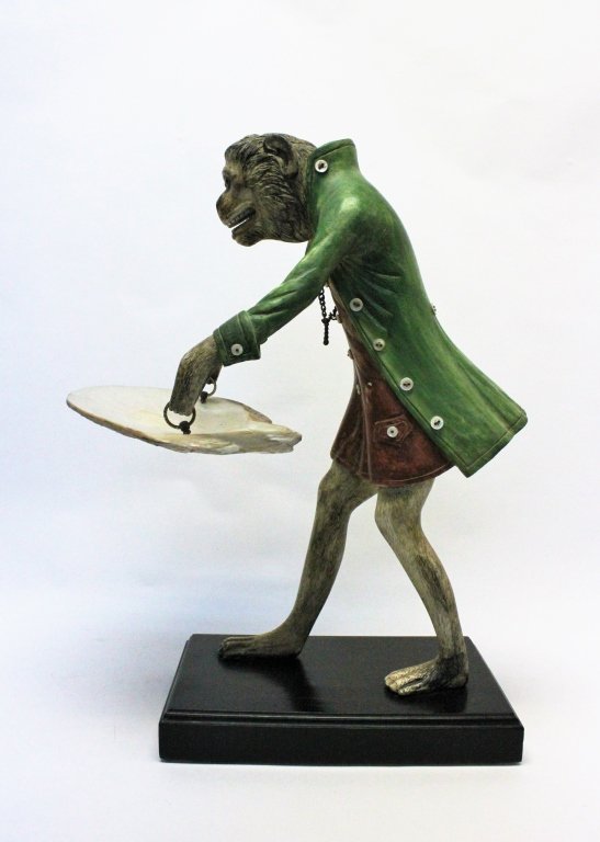Carved Wood Monkey Butler w/ Mother of Pearl Tray