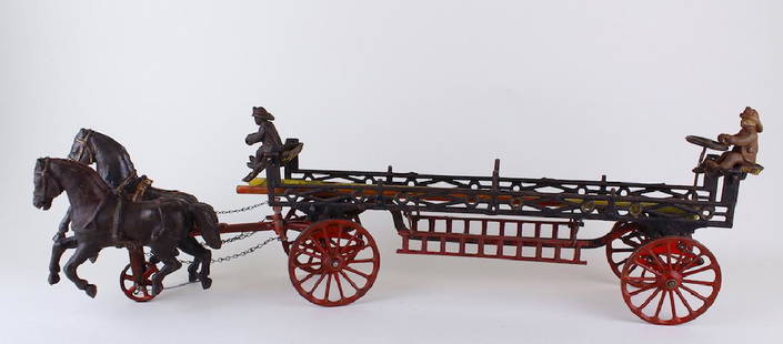 Cast Iron Ives Horse Drawn Phoenix Fire Ladder Wagon.