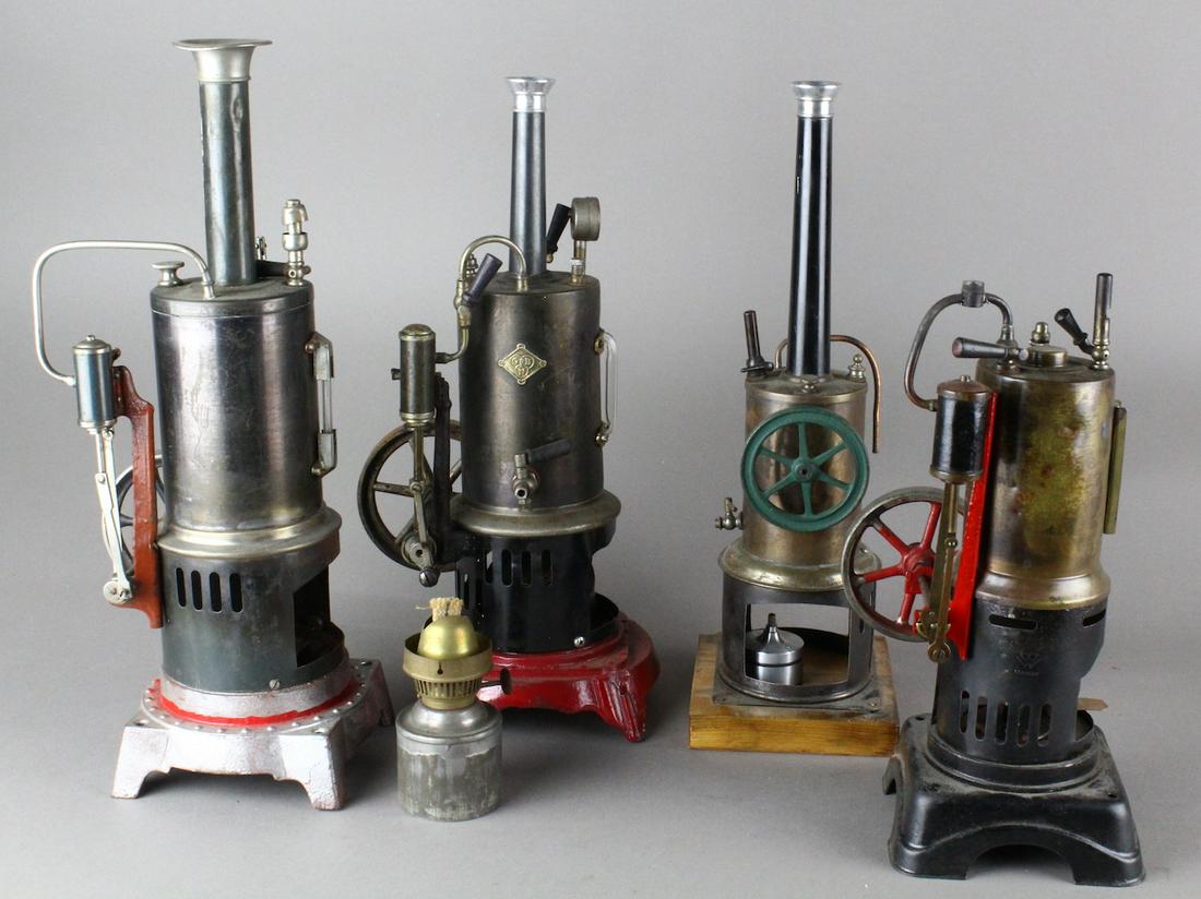 4 German Bing Vertical Steam Engines & Extra Burner