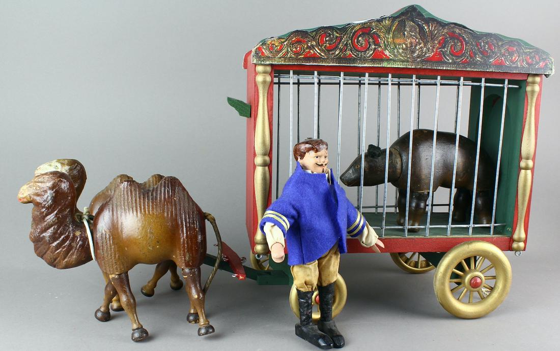 Schoenhut Circus Bear Tamer Bactrian Camels And Cage Wagon Mar 25 2022 American Antique