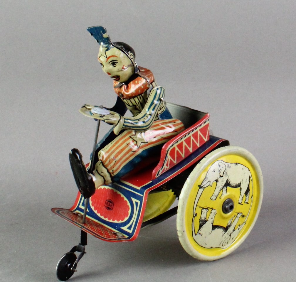Gundka G&k German Tin Wind Clown Cart Toy Auction
