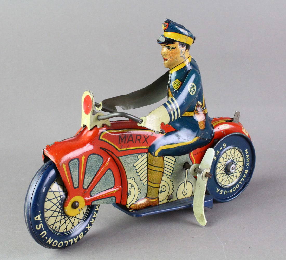 Marx Tin Motorcycle Rookie Cop Wind Up Auction
