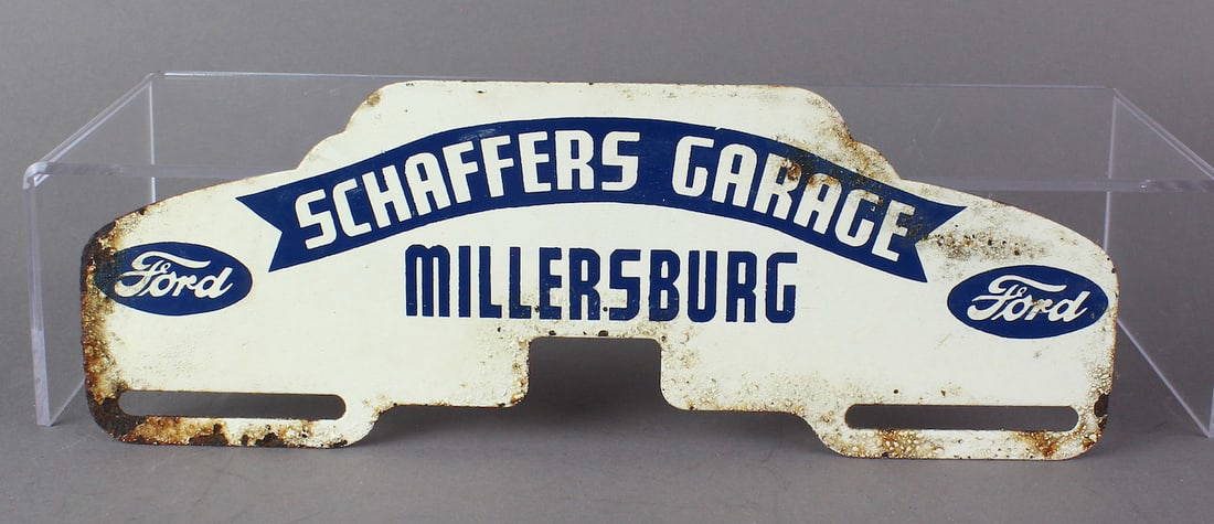 1930s Ford Schaffers Garage Metal Sign Millersburg Pa Auction