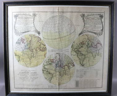 1747 Leonhard Euler Map Of The World With Earth Eclipse & Solar