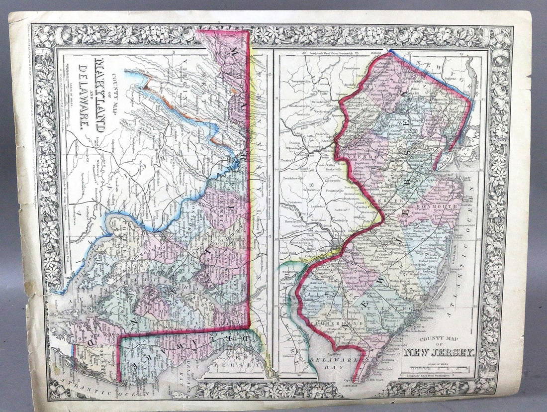 Map Of Pa Nj And Maryland 1864, 15x12 Auction