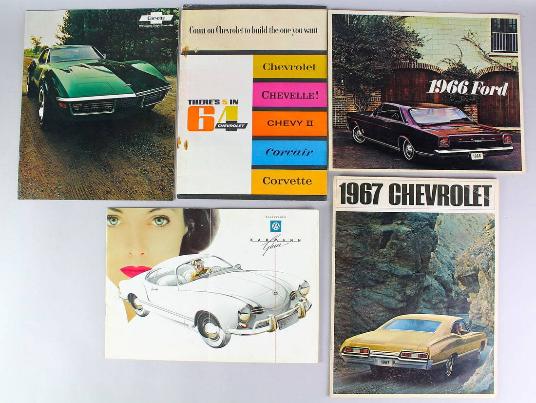 1960s Muscle Car Brochures- '64 Chevy & Corvette, '66 Ford, Karmann ...