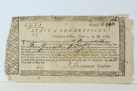 1782 Revolutionary War Continental Army Enlistment