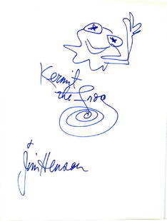 Jim Henson Kermit The Frog Drawing & Signature In Green Marker.