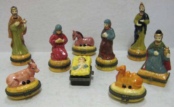 Limoges Style Porcelain Trinket Box Nativity Set