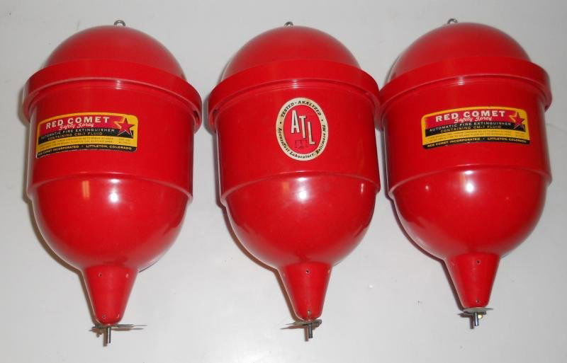 Three "red Comet Safety Spray" Fire Extinguishers