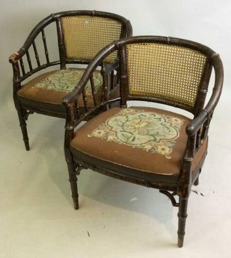 Pair Cane Back Tub Chairs