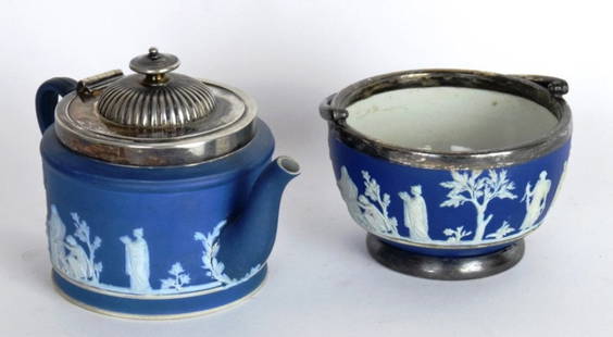 Two 19th C. Adams Blue Jasperware Vessels