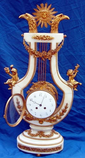 Antique French Lyre Clock 19th C. Grande Large Ma