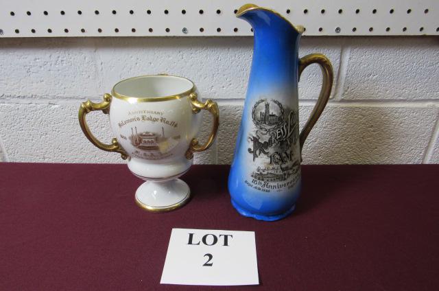 Masonic Porcelain Including: Urn And Pitcher Ewer
