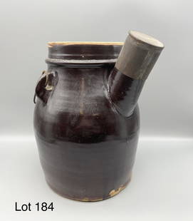 Antique Brown Glazed Stoneware Batter Jug.