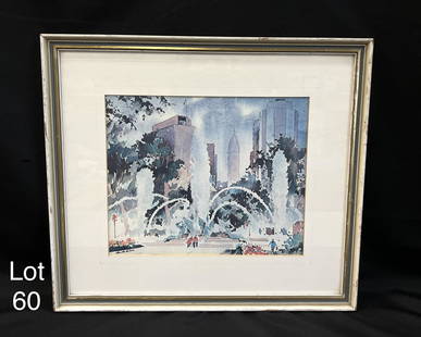 Howard Watson (1929 2022) Lithograph Of Water Fountain City Scene