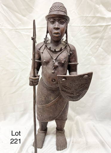 African Bronze Tribal Warrior Statue