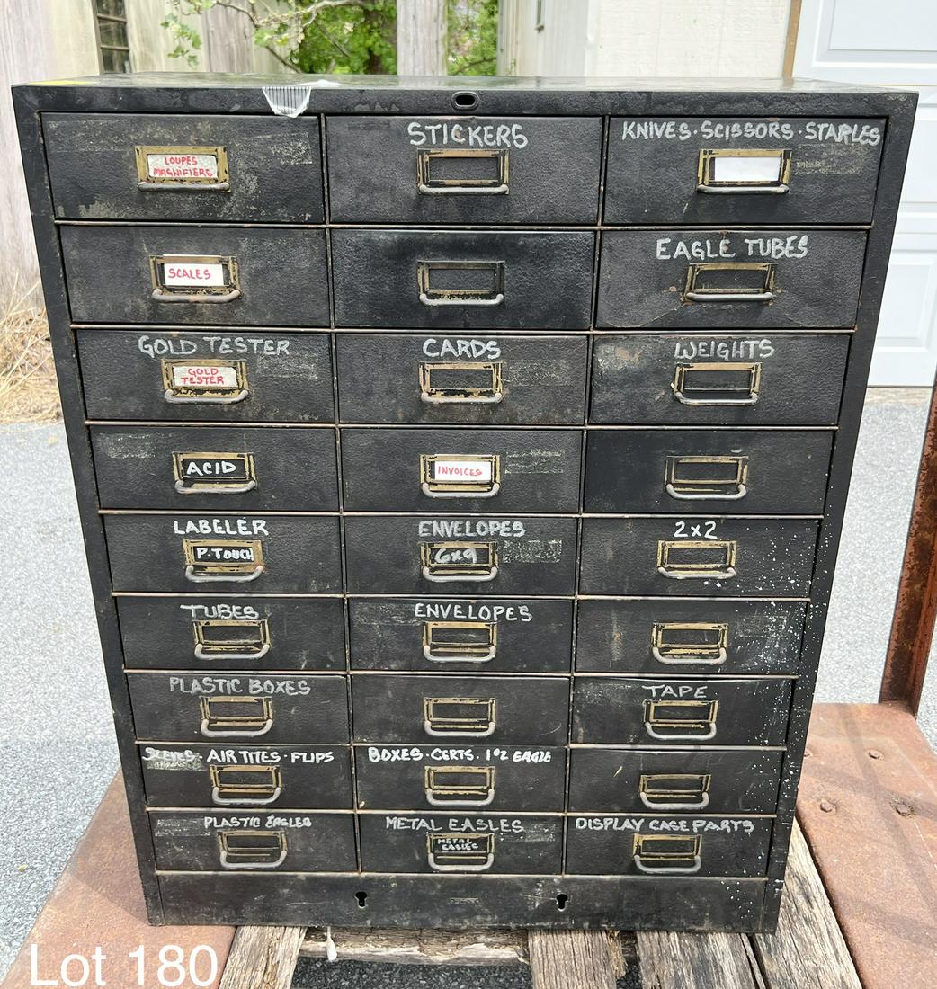 Vintage Black Metal Industrial Multi Drawer Cabinet