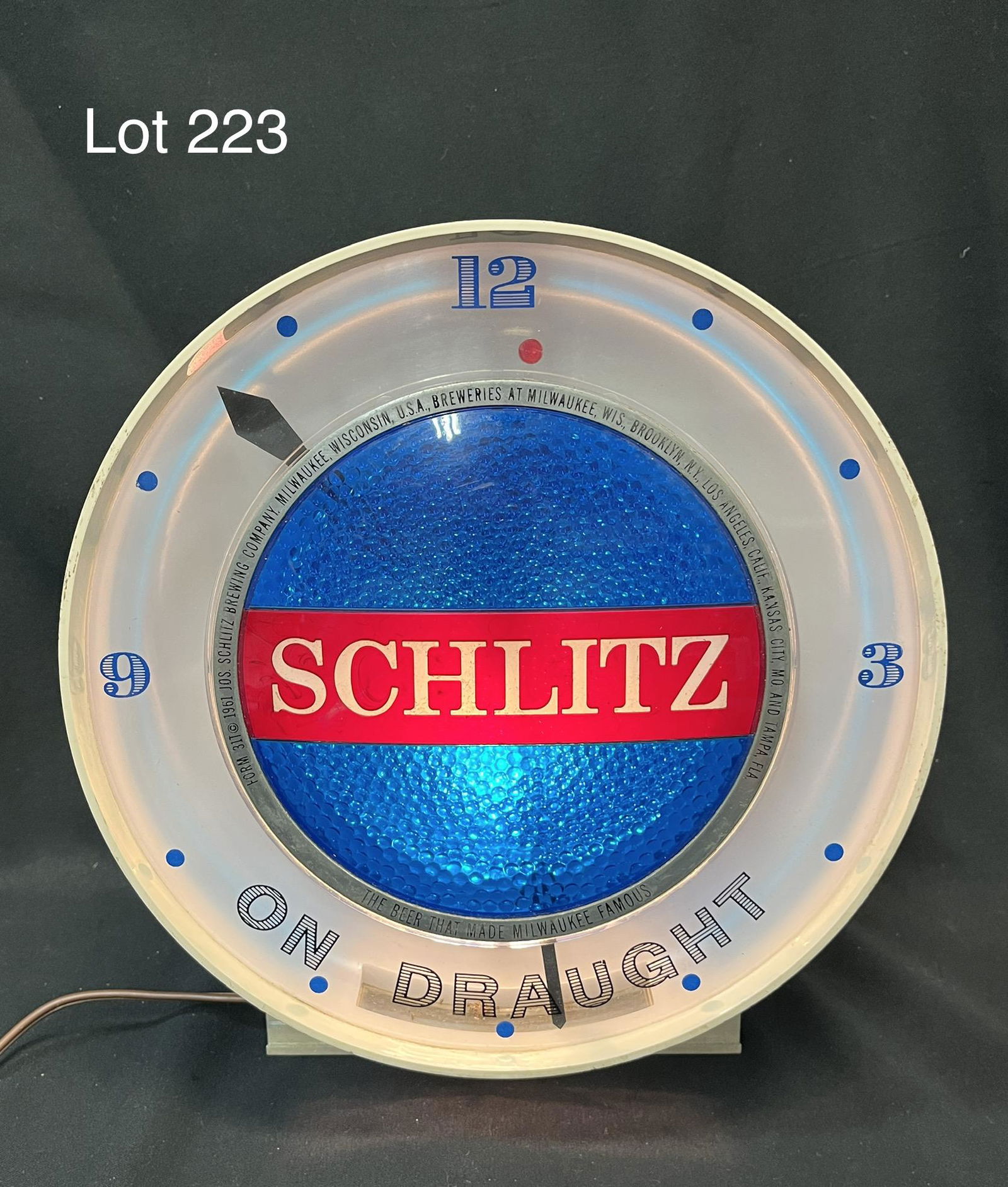 Vintage Lighted Schlitz Beer Clock With Water Motion Auction