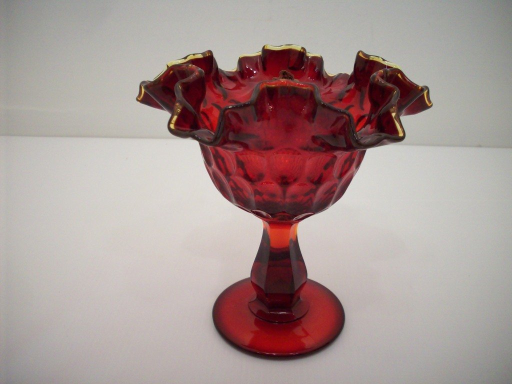 Fenton Ruby Red Ruffled Compote Candy Dish