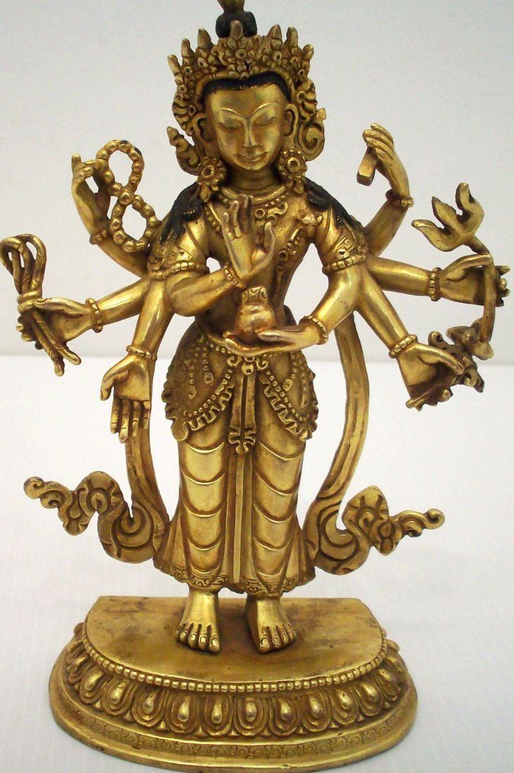 19th Century Gilt Bronze Eight Arms Statue
