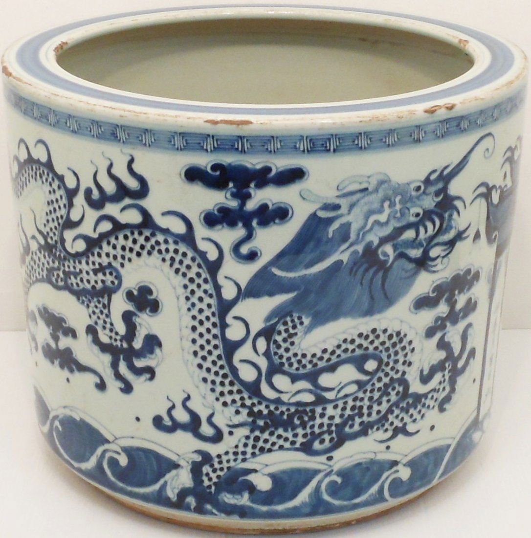 19th Century Blue and White Porcelain Fish Pot