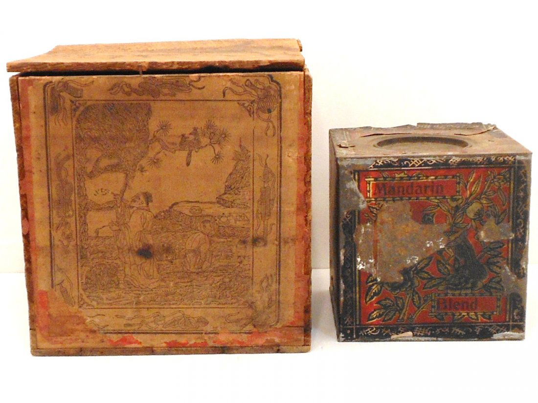 Antique Wood Tea Box With a Tea Tin