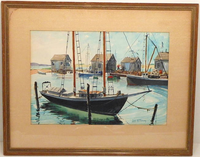 Watercolor Lester M. Peterson Docked Boats