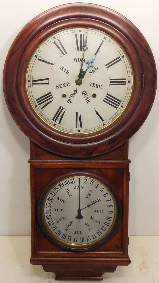 Antique Welch No. 4 Round Head Regulator Calendar Clock