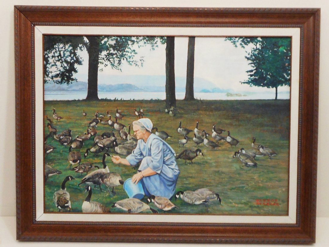 George Malick 00C Mennonite Woman Feeding Geese