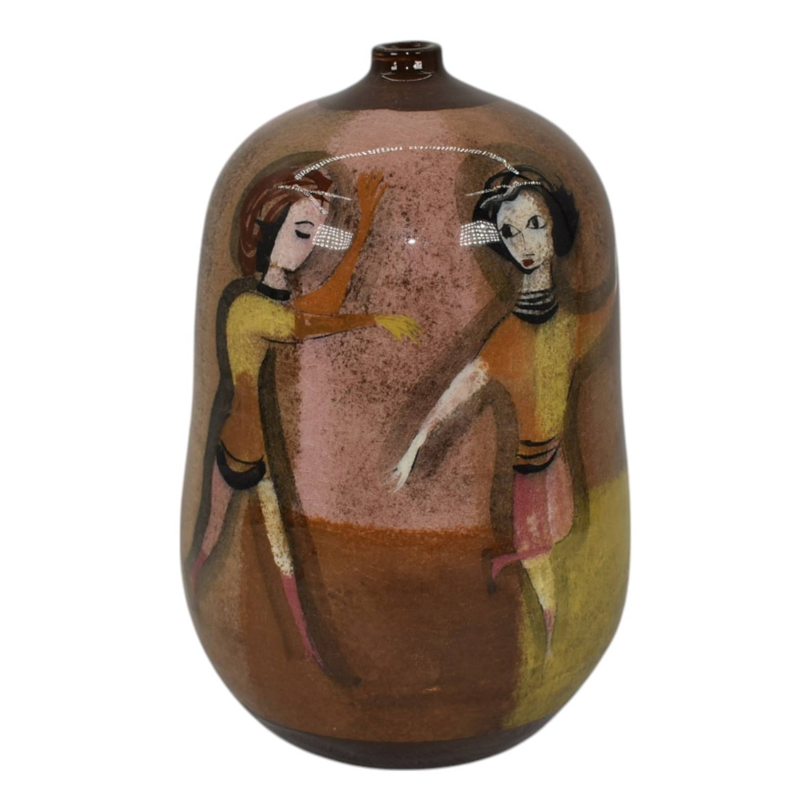 Pillin Studio Mid Century Modern Art Pottery Brown Pink Dancing Women ...