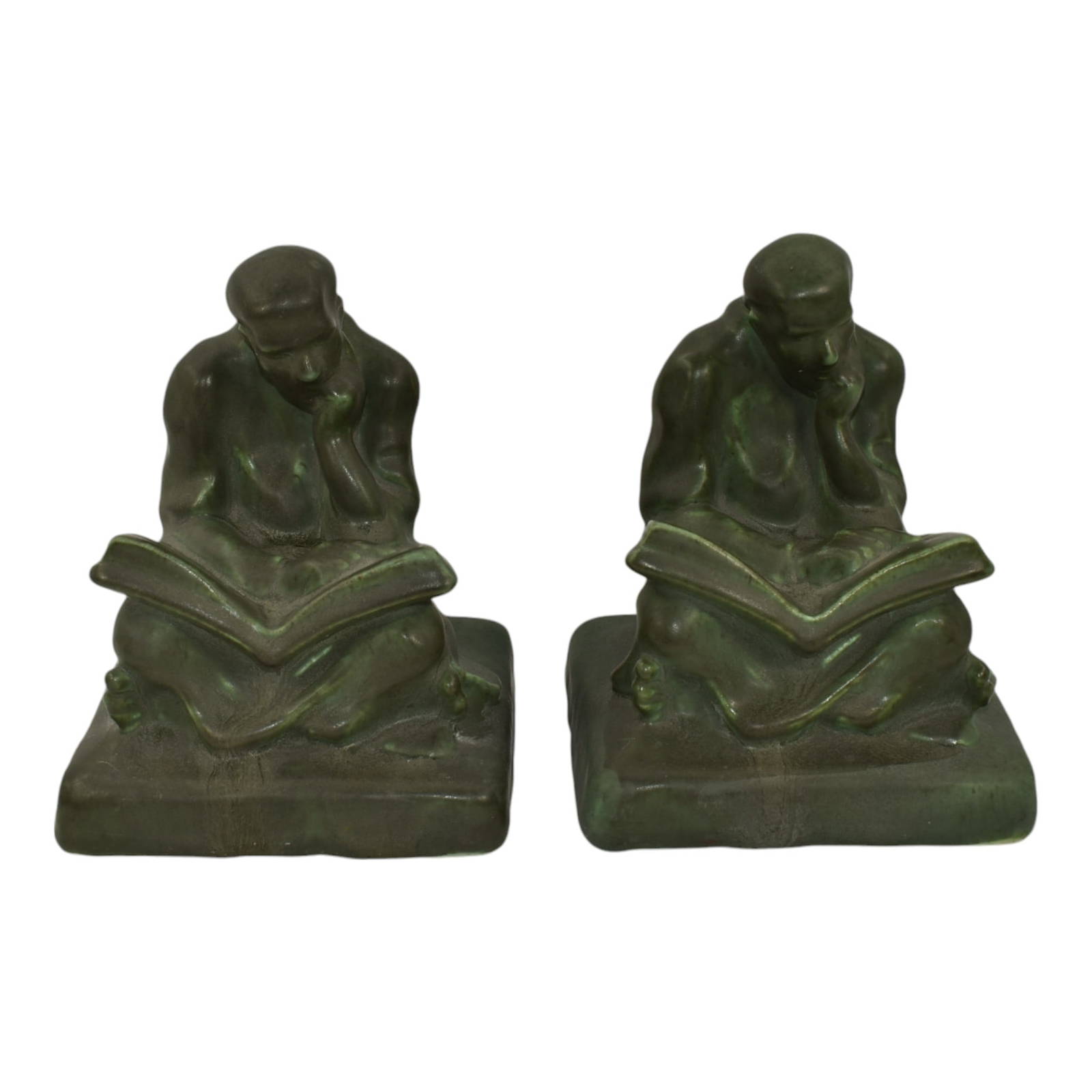 Cowan 1920s Vintage Art Pottery Matte Green Monk Man Ceramic Bookends ...