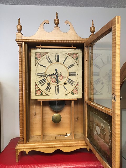 Tiger Maple Pillar and Scroll Clock